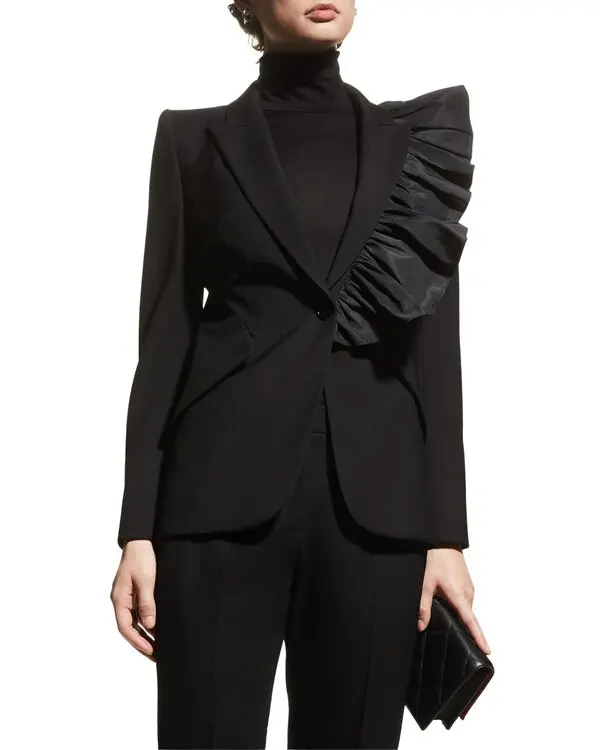 Alexander McQueen Ruffle-shoulder Single-breasted Blazer