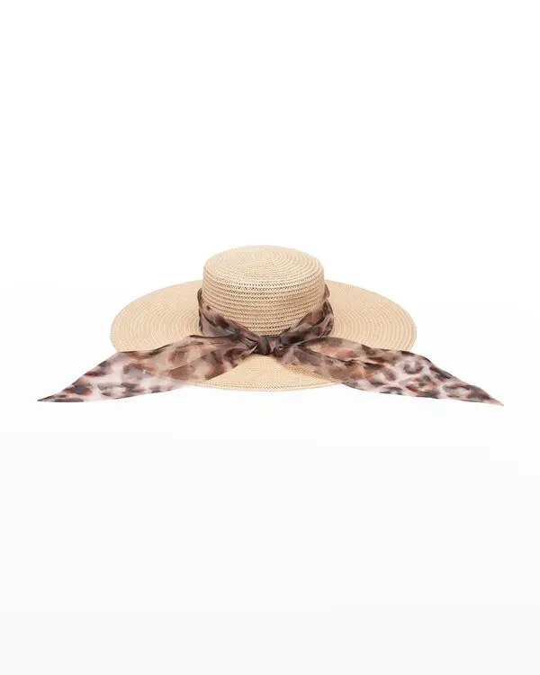 Eugenia Kim Loulou Sun Hat With Leopard-Print Scarf Natural