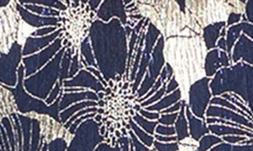 Betsy & Adam Metallic Floral Halter A-line Gown