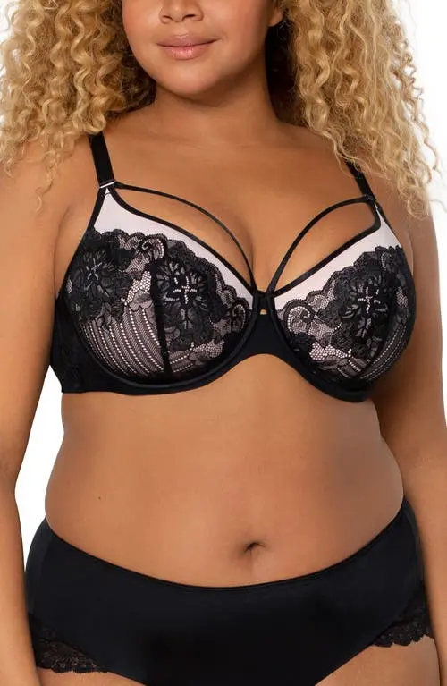 CURVY COUTURE Tulip Strappy Lace Push-up Bra - Black W/adobe Rose
