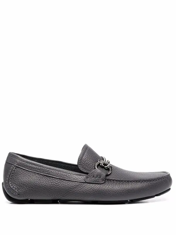 FERRAGAMO Gancini Pebbled Leather Driving Shoes - Grey