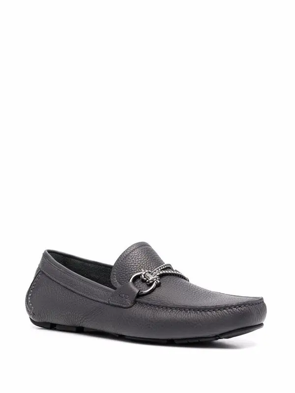 FERRAGAMO Gancini Pebbled Leather Driving Shoes - Grey