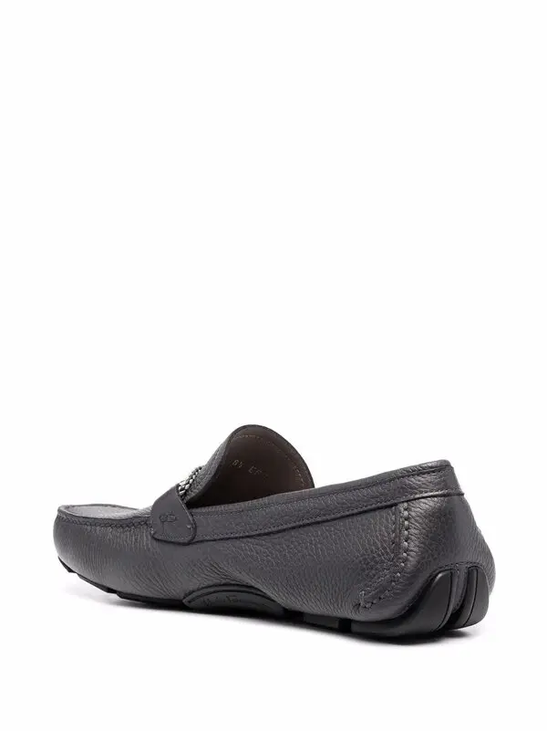 FERRAGAMO Gancini Pebbled Leather Driving Shoes - Grey