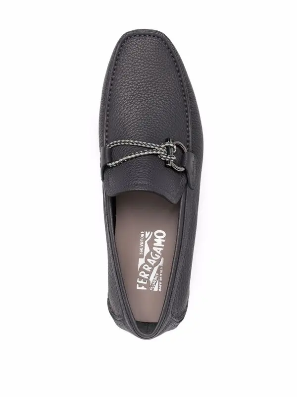 FERRAGAMO Gancini Pebbled Leather Driving Shoes - Grey