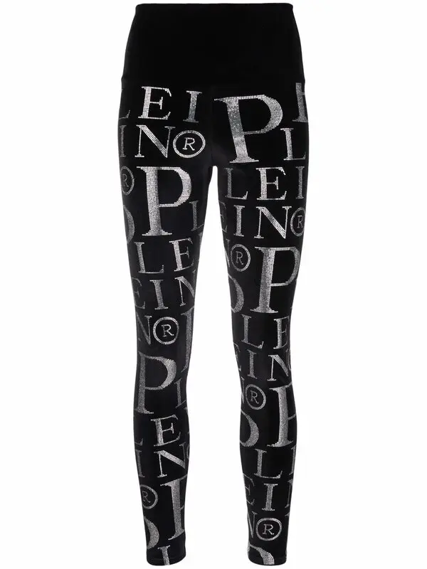 Philipp Plein Velvet Logo-print High-waisted Leggings