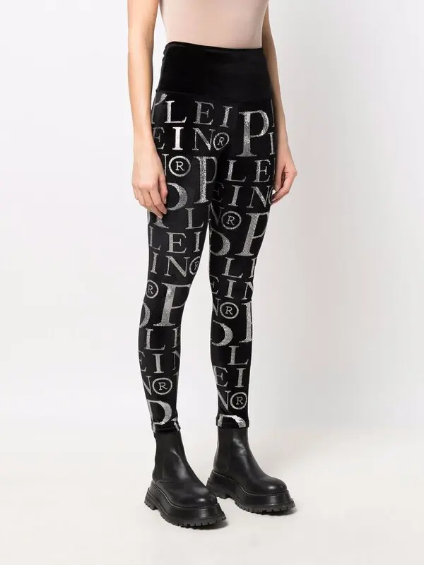 Philipp Plein Velvet Logo-print High-waisted Leggings