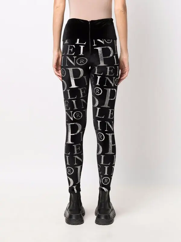 Philipp Plein Velvet Logo-print High-waisted Leggings