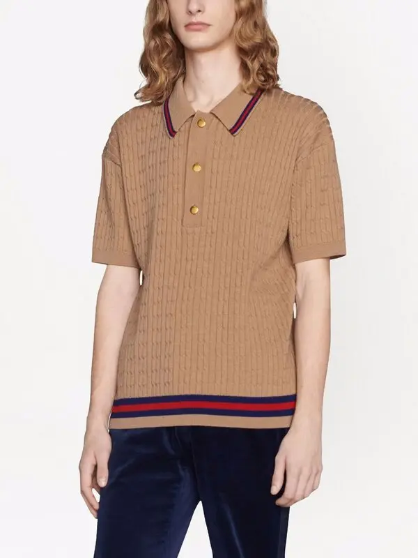 Gucci Cable Knit Polo Shirt - Brown | Editorialist