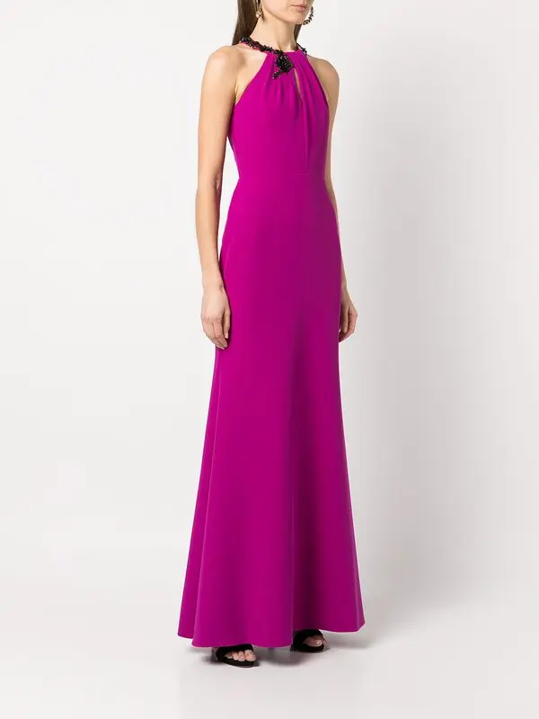 Marchesa Halterneck Gown With Keyhole Neck