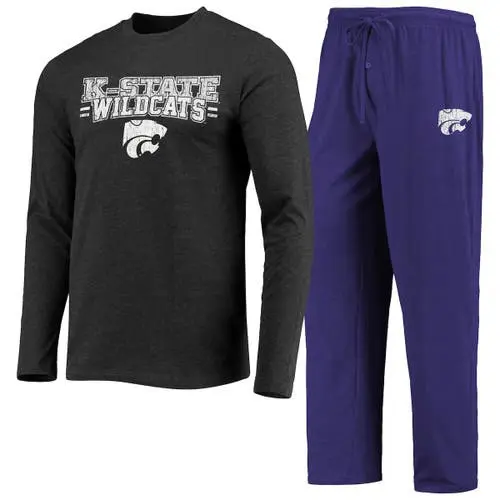 CONCEPTS SPORT Heathered Charcoal Kansas State Wildcats Meter Long Sleeve T-shirt & Pants Sleep Set - Purple