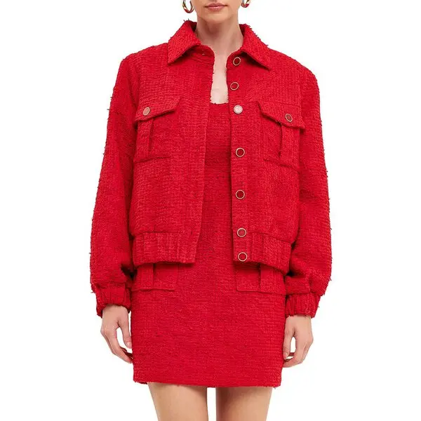 Endless Rose Bouclé Trucker Jacket - Red