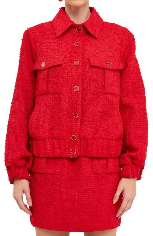 Endless Rose Bouclé Trucker Jacket - Red