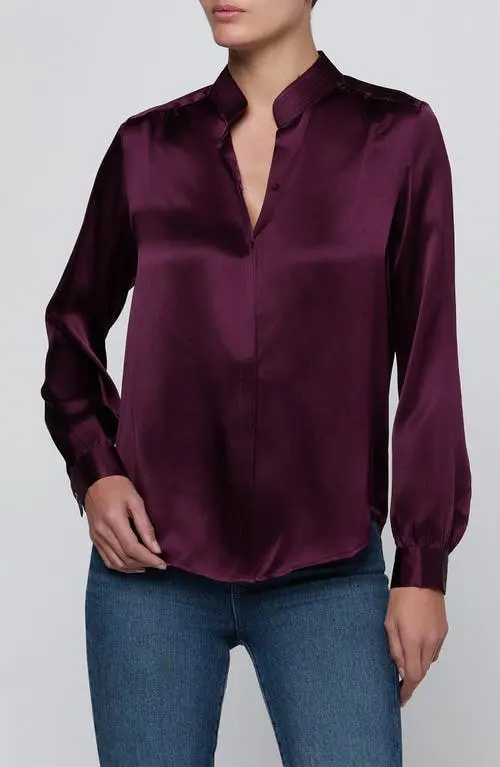 L'AGENCE Bianca Silk Satin Blouse - Dark Plum