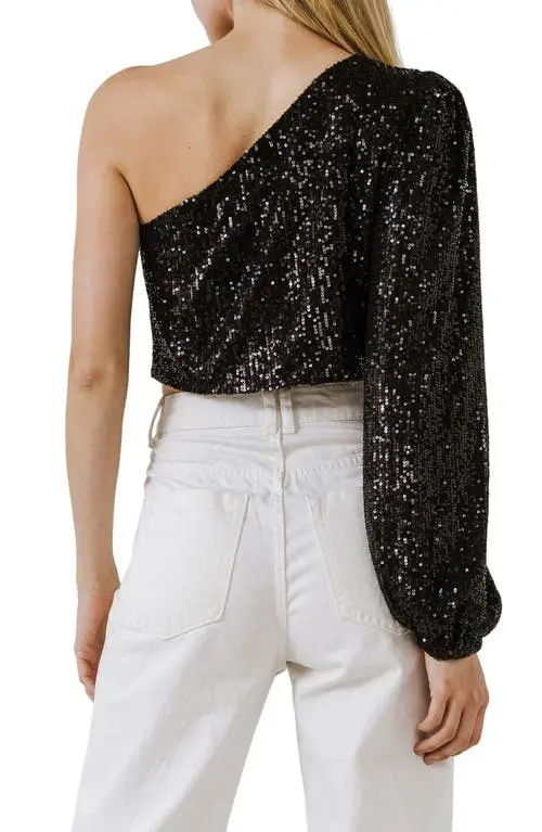 Endless Rose Sequined One-shoulder Crop Top