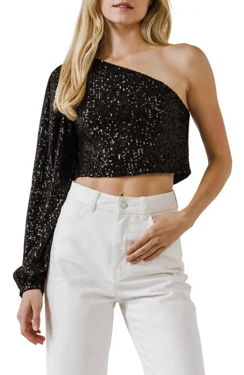 Endless Rose Sequined One-shoulder Crop Top
