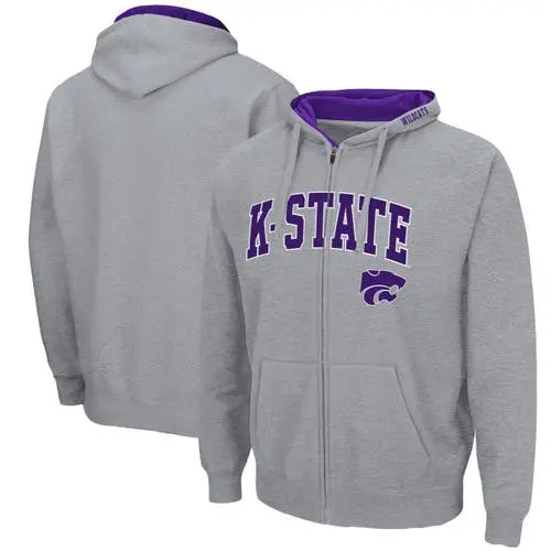 COLOSSEUM Kansas State Wildcats Arch & Logo 3.0 Full-zip Hoodie - Heather Gray