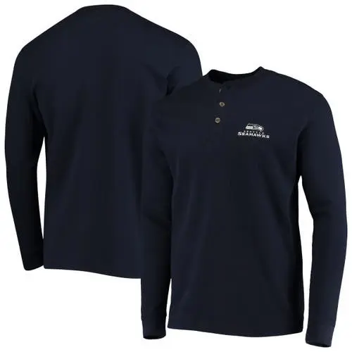 DUNBROOKE Seattle Seahawks Logo Maverick Thermal Henley Long Sleeve T-shirt - Navy