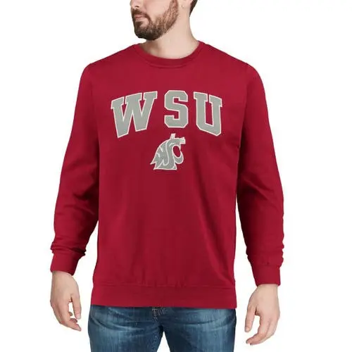 COLOSSEUM Washington State Cougars Arch & Logo Crew Neck Sweatshirt - Crimson