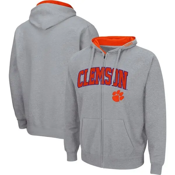 COLOSSEUM Clemson Tigers Arch & Logo 3.0 Full-zip Hoodie - Heather Gray