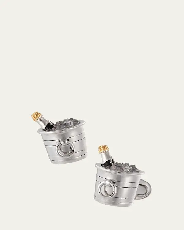 JAN LESLIE Sterling Crystal Quartz Champagne Bucket Cuff Links - Silver