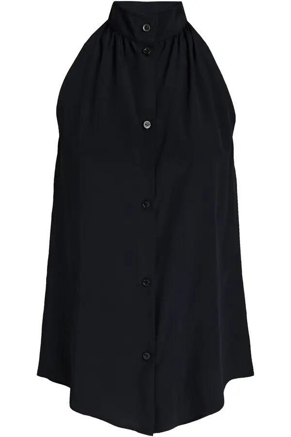 Moschino Bowdetailed Crepe De Chine Halterneck Top - Black