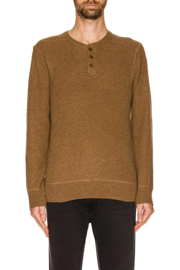 SCHOTT Button Henley Sweater - Camel