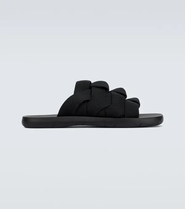 Bottega Veneta Plat Mules Intreccio Elastic Slides - Black  display picture 3