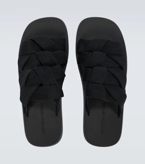 Bottega Veneta Plat Mules Intreccio Elastic Slides - Black  display picture 2