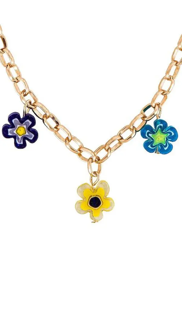 PETIT MOMENTS Plated Stainless Steel Daisy Chain Necklace With Glass Beads