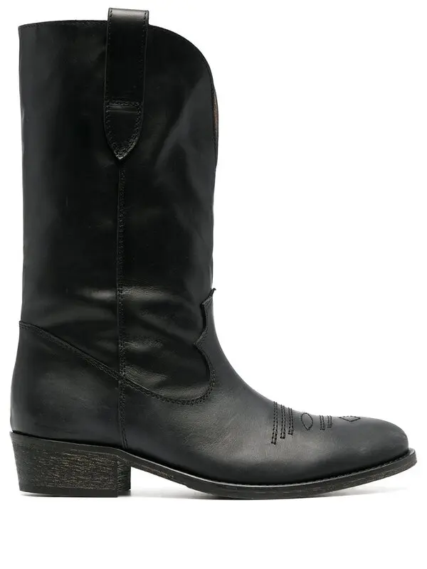 VIA ROMA 15 Leather Western Boots - Black
