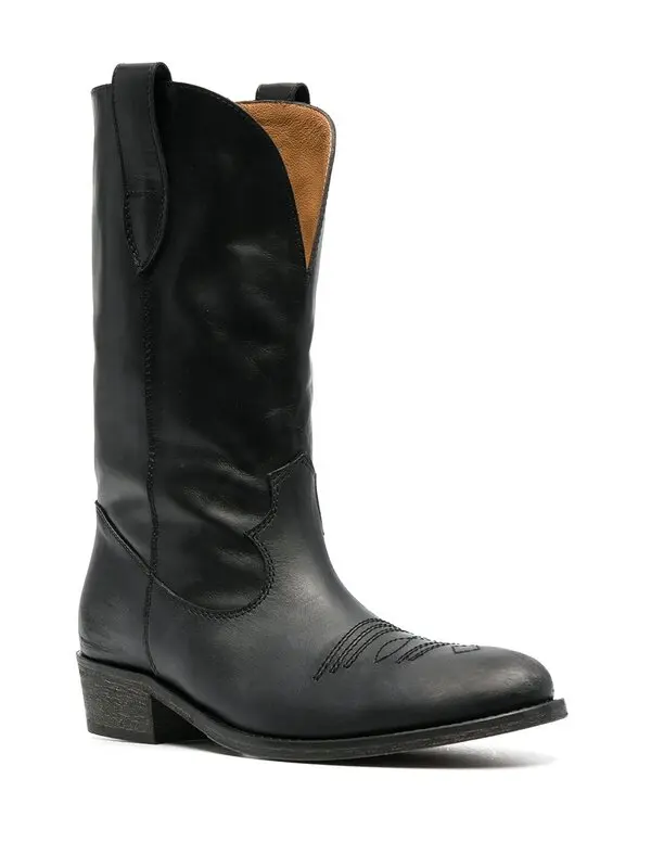 VIA ROMA 15 Leather Western Boots - Black