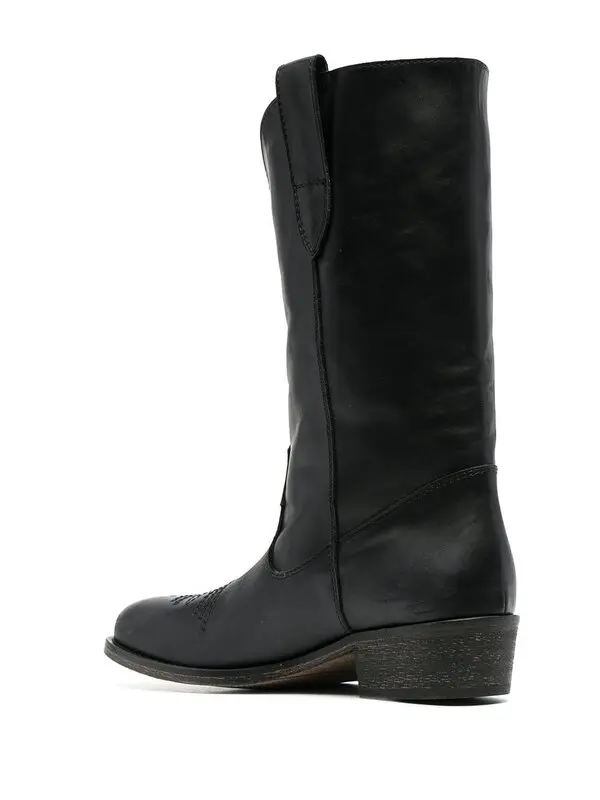 VIA ROMA 15 Leather Western Boots - Black