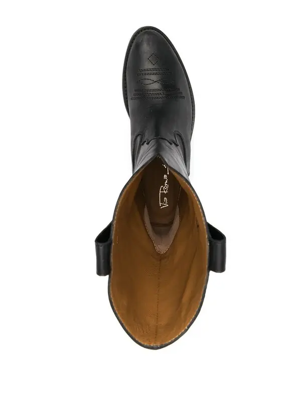 VIA ROMA 15 Leather Western Boots - Black