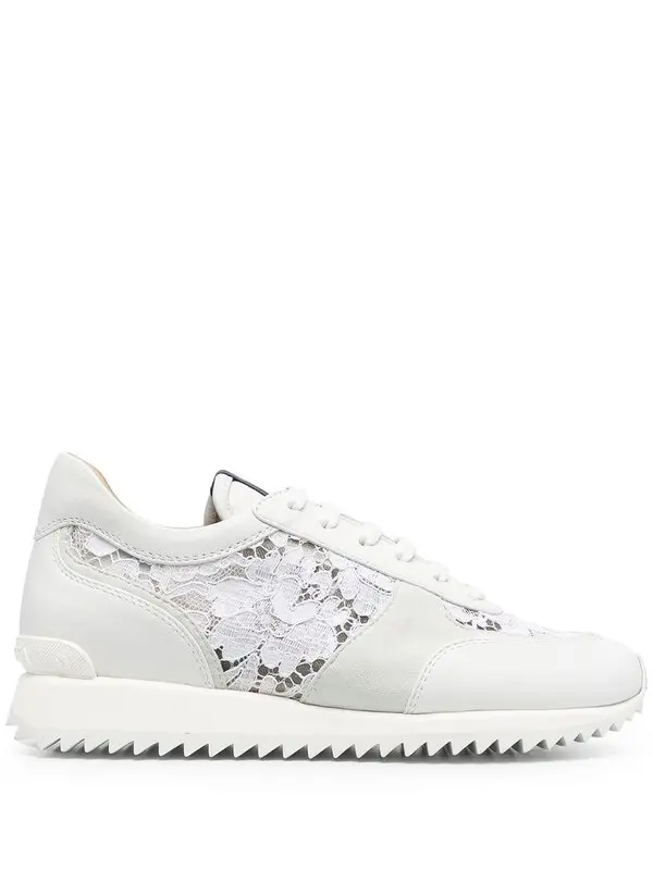 LE SILLA Lace-embroidered Leather Sneakers - White