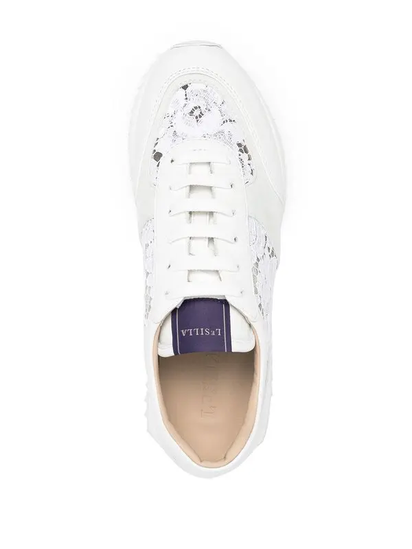 LE SILLA Lace-embroidered Leather Sneakers - White