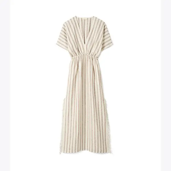 Tory Burch Striped Caftan - Ivory / Anise Brown Stripe