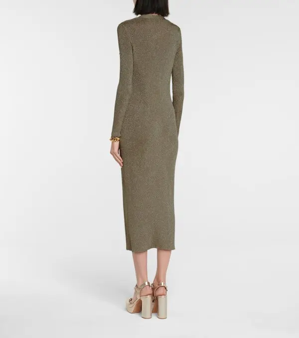 valentino ribbed dresses Valentino Garavani Ribbed-Knit Midi Dress In Gold - 40% Off