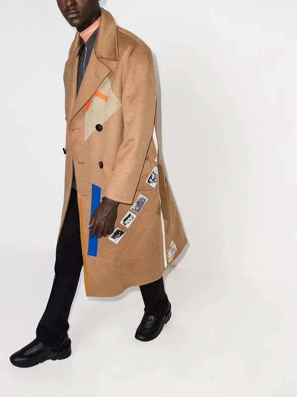Raf Simons X Sterling Ruby Double-Breasted Coat In Brown - 69% Off
