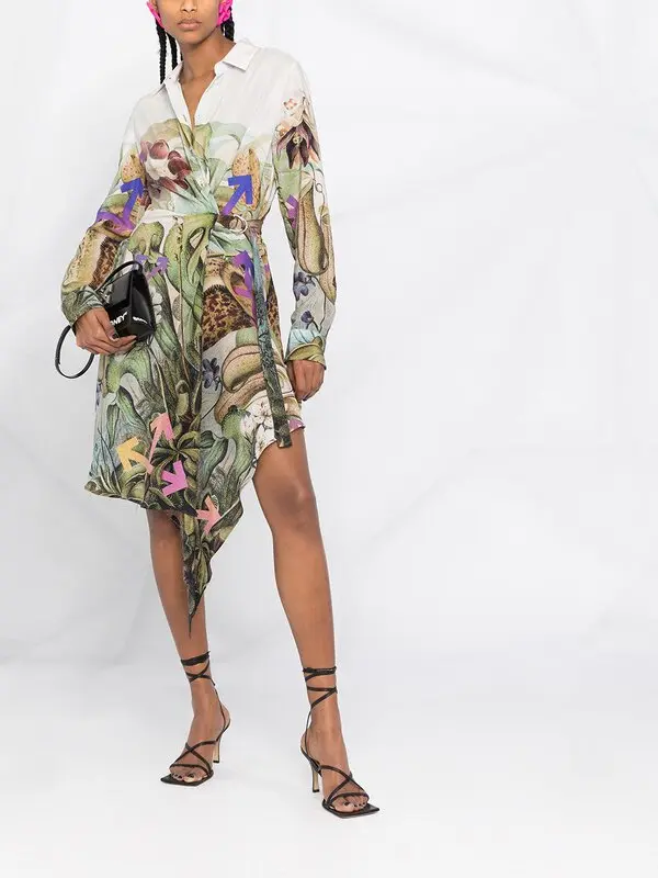 Off-White Botanical-print Shirt Dress - White