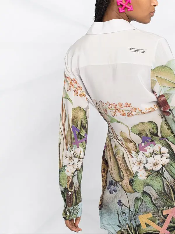 Off-White Botanical-print Shirt Dress - White