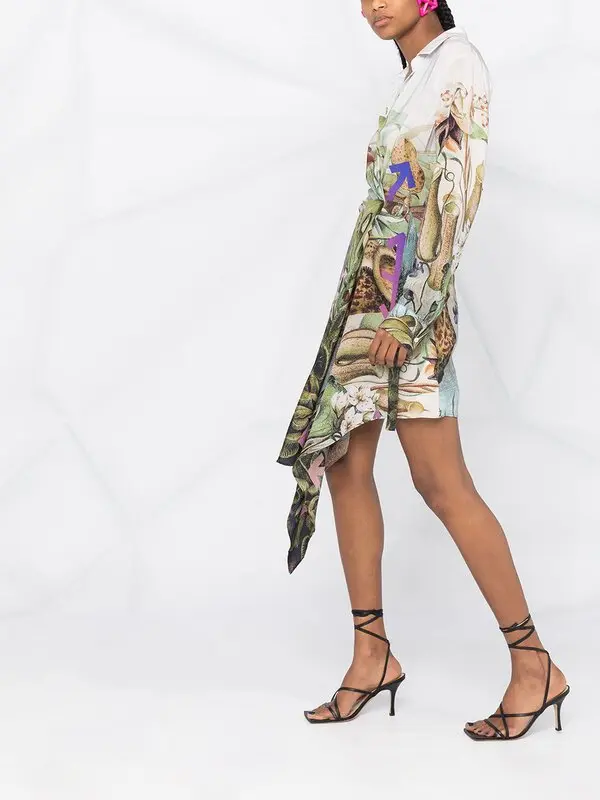Off-White Botanical-print Shirt Dress - White