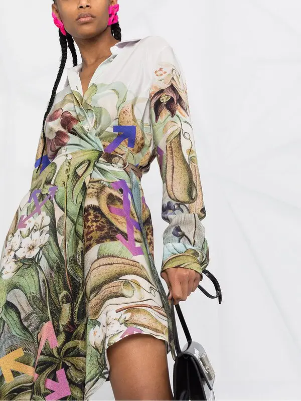 Off-White Botanical-print Shirt Dress - White