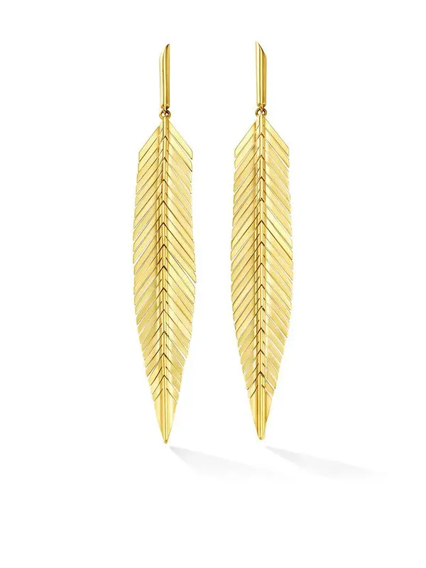 CADAR 18kt Gold Feather Dangle Earrings - Yellow