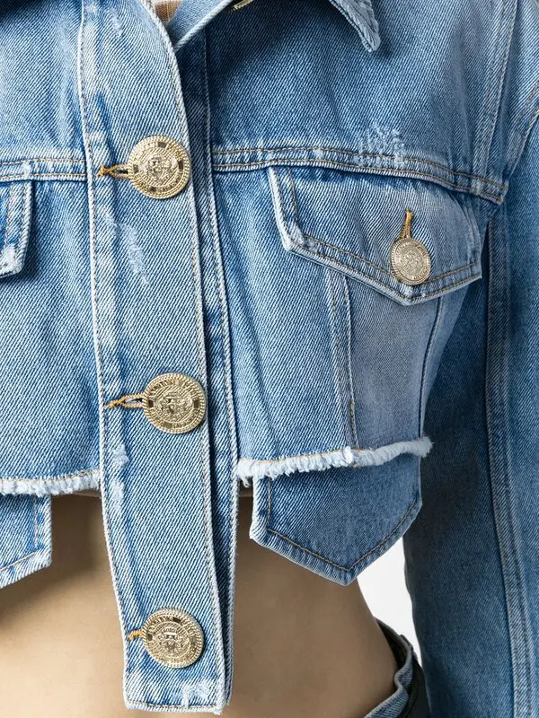 Balmain Cropped Denim Jacket - Blue | Editorialist