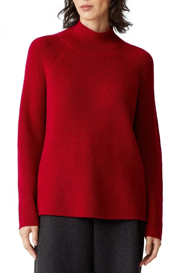 Eileen Fisher Ribbed Merino Wool Turtleneck Box Top