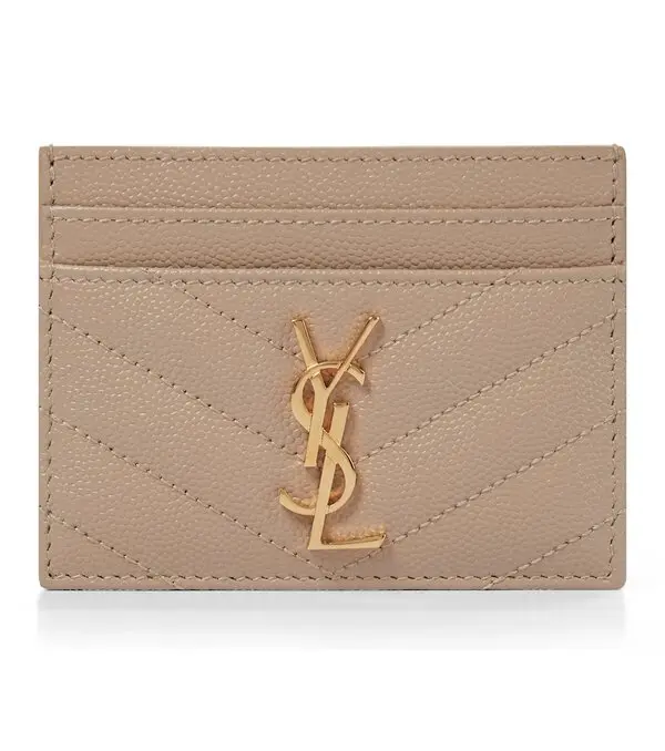 Saint Laurent Monogram Leather Card Holder - Beige