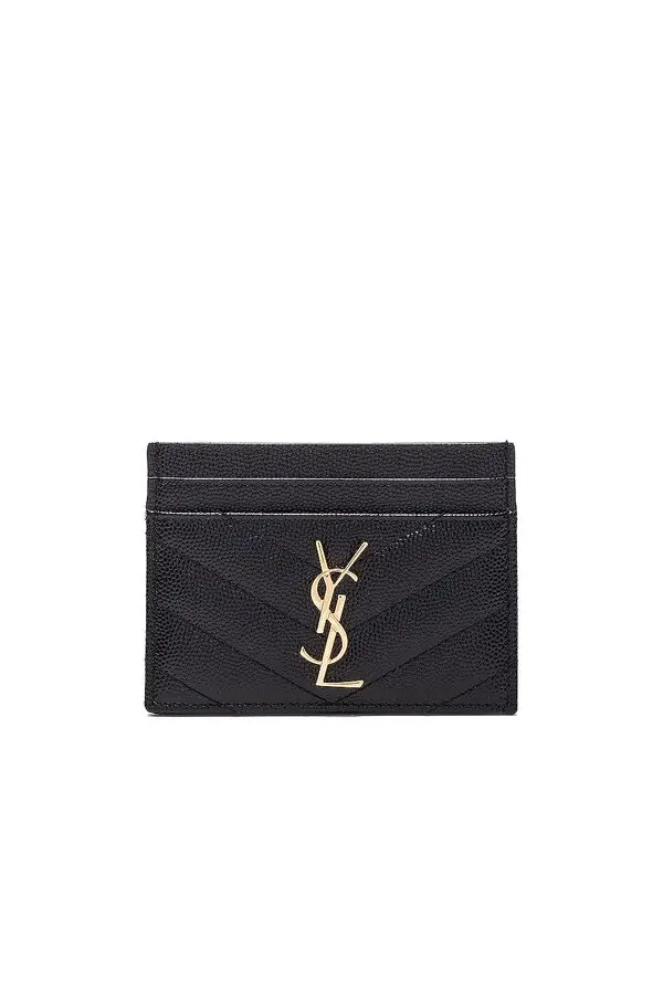 Saint Laurent Cassandre Credit Card Case In Black - Black & Gold