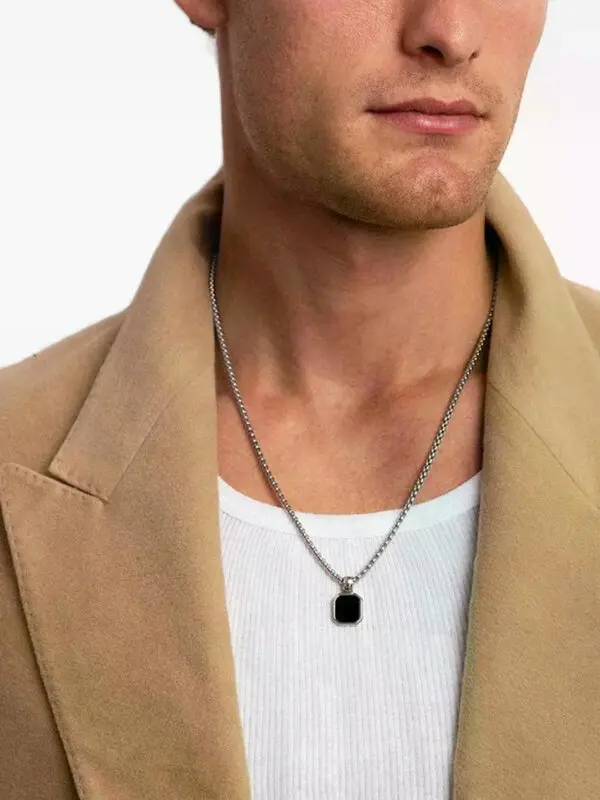 NIALAYA JEWELRY Square Onyx Pendant Necklace - Silver