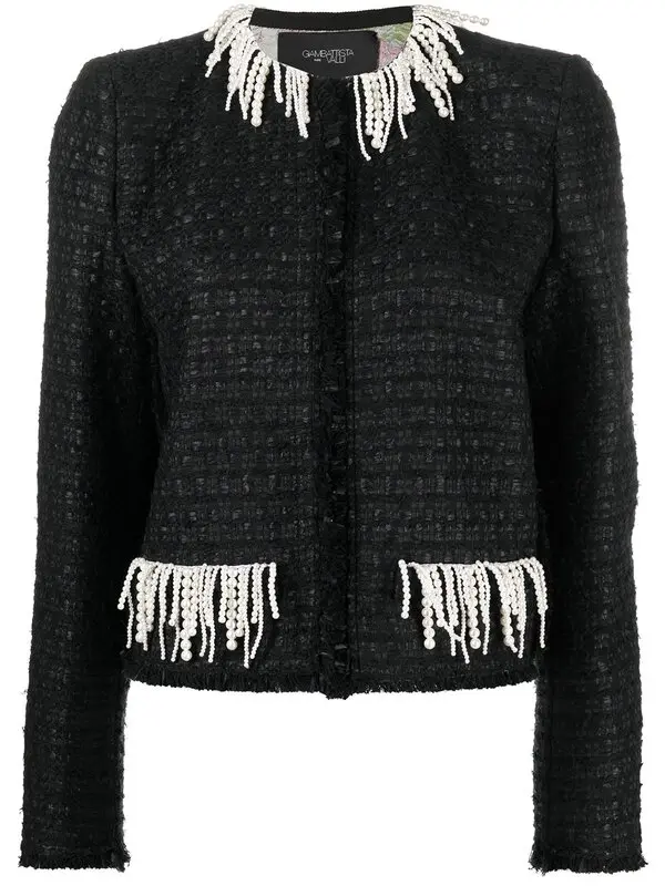 Giambattista Valli Pearl-fringed Trim Tweed Jacket