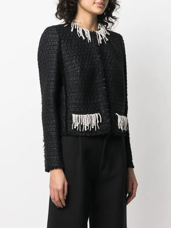 Giambattista Valli Pearl-fringed Trim Tweed Jacket
